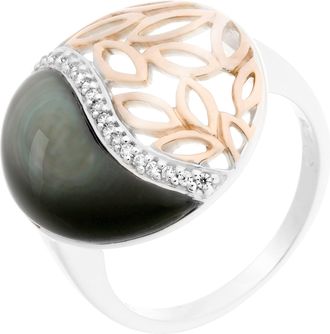 Orphelia Damen-Ring 925 Silber teilvergoldet Zirkonia schwarz Rundschliff Gr. 50 (15.9)-ZR-7112/50