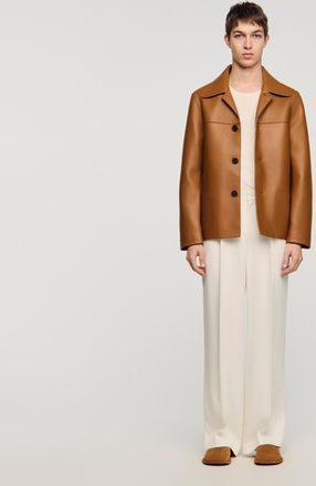 Sandro Blouson en cuir dagneau boutonn&eacute;