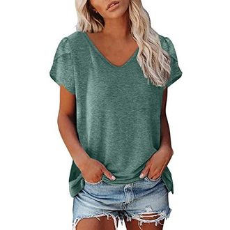 Generic Chemise grande taille pour femme 2025 couleur unie à manches courtes surdimensionnée décontractée et tendance pour entraînement vêtements chauds, Vert