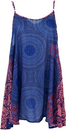 Guru Shop Boho Mandala Minikleid, Trägerkleid, Strandkleid - Dunkelblau/Fuchsia, Damen, Synthetisch