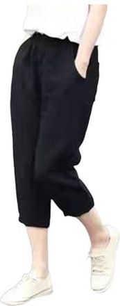 Generic Pantalon Femme d&eacute;contract&eacute; Grande Taille Court Pantalons d&eacute;contract&eacute; en Coton et Lin,Grande Taille,Ample,Taille &eacute;lastique