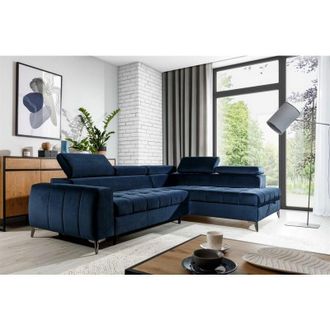 Fun M&ouml;bel Ecksofa Schlafsofa Sofa agnesa Stoff Salvador Dunkelblau Ottomane Rechts