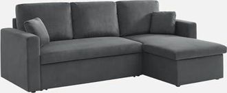 Sweeek Canapé dangle Convertible en Velours côtelé Gris foncé - IDA - 3 Places. Fauteuil dangle réversible Coffre Rangement lit modulable