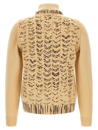 Maison Margiela Virgin Wool Perforated-Knit Cardigan - Beige