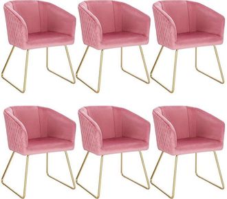Woltu Woltu - Chaise de Salle à Manger, Lot de 6, fabriqué en Velours et Pieds en métal, Chaise de reception, Chaise Salon, Rose