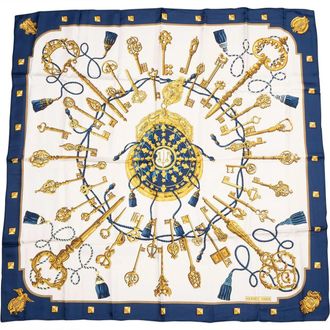 Herm&egrave;s T&uuml;cher & Schals - Hermes Classic Les Clefs Silk Carre 90 Scarf Tuc - Gr. unisize - in Blau - f&uuml;r Damen