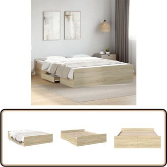 vidaXL Cadre de lit avec tiroirs sans matelas chêne sonoma 160x200 cm - Cadre De Lit - Lit Double - Lit Avec Tiroirs - Meuble De Chambre - Rangement Sous Lit