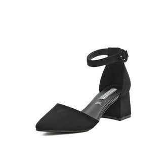 Queen Helena Damen Pumps mit Riemchen Mittelhoher Absatz Geschlossene Spitze Bequem Elegant Leicht Casual ZM7001 Schwarz 37