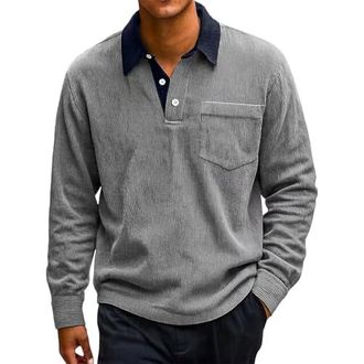 Generic Sweat-shirt léger en velours côtelé pour homme - Manches longues - Col montant - Fermeture à boutons - Polyvalent - Pour les tenues décontractées daut