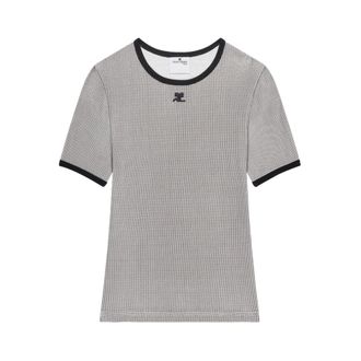 Courr&egrave;ges Femme, Tops, Gris, Taille: 38 FR T-shirt Signature Contrast&eacute;