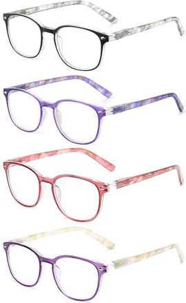 JM Lot de 4 Lunettes de Lecture Charnière à Ressort Presbyte Hommes Femmes Lunettes de Vue