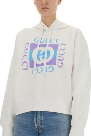 Gucci Printed Cotton Hoodie - White