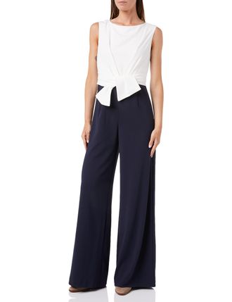 Vera Mont Damen Jumpsuit mit weitem Bein Dunkelblau/Wei&szlig;,40