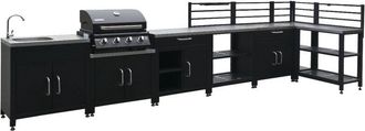 Sweeek Ensemble de meubles de cuisine ext&eacute;rieure en acier inoxydable 7 modules avec barbecue au gaz 4 br&ucirc;leurs