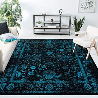 Safavieh Distressed Teppich für Wohnzimmer, Esszimmer, Schlafzimmer - Adirondack Collection, Kurzer Flor, Schwarz und Blaugrün, 240 X 300 cm