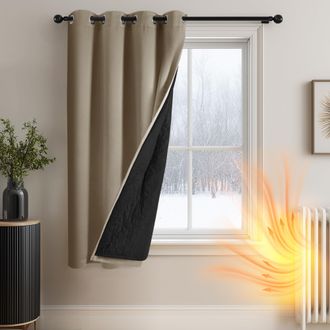 Deconovo Thermovorhang K&auml;lteschutz, Gardinen mit &Ouml;sen gegen K&auml;lte, W&auml;rmeisolierend Vorhang Verdunkelung Wohnzimmer, 160x132cm(H&ouml;hexBreite), Taupe, 1 St&uuml;ck