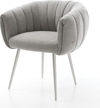 DELIFE Esszimmerstuhl Jada-Flex Strukturstoff Soft Grau 4-Fu&szlig; konisch Edelstahl Taschenfederkern, Esszimmerst&uuml;hle