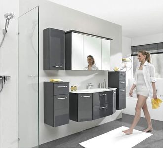 PELIPAL Velo 11 - Badmöbel-Set - 112 cm - 6-teiliges Set, komplett mit Spiegelschrank, Mineralmarmor-Waschtisch usw. in Anthrazit Hochglanz