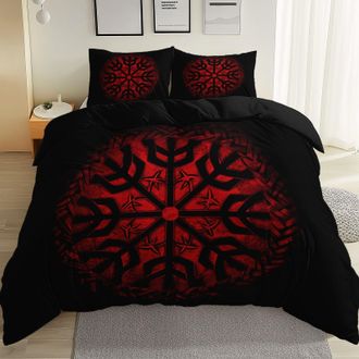 Generic Bettwäsche Fantasie Runen Muster Digitaldruck 3 Teilig Bettwäsche Bettbezug Set Mikrofaser Bettbezüge Rot Für Erwachsene Kinder Teenager, Mit 2 Kissen