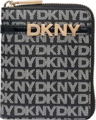 DKNY Womens Avril SMALL Zip Around Wallet Billfold, Black and Black Logo
