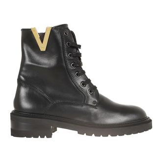 Via Roma 15 Femme, Chaussures, Noir, Taille: 36 EU Bottine amphibie en cuir noir avec clous