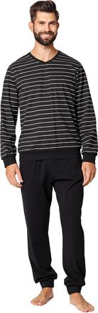 Ladeheid Herren Schlafanzug Zweiteiler Langarm Pyjama lang bunt aus Baumwolle LA40-220 (Schwarz Weiß, XXL)