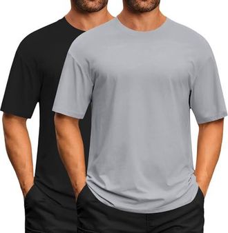 Generic Chemise unie pour homme 2026 en coton - T-shirt d&eacute;t&eacute; d&eacute;contract&eacute; &agrave; col rond et manches courtes - T-shirt classique basique 2 pi&egrave;ces pour int&eacute;rieur et 