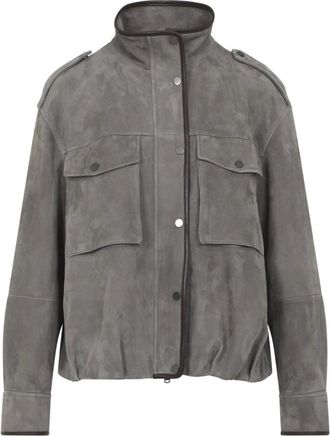 Brunello Cucinelli Femme, Vestes, Gris, Taille: 38 FR Veste en daim