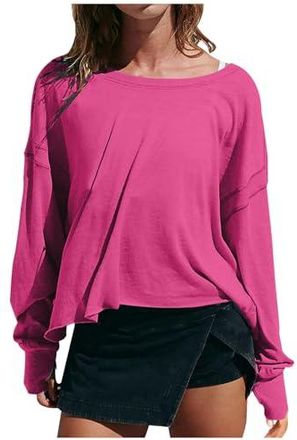 Generico T-shirt de sport pour femme avec dos nu ample et manches longues, rouge, XXL