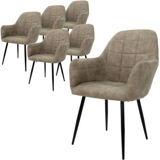 ECD Germany Lot de 6 Chaises de Salle &agrave; Manger, avec Dossier et Accoudoirs, Vert Olive, Rev&ecirc;tement en Simili et Pieds en M&eacute;tal, Fauteuil Ergonomique de Salon
