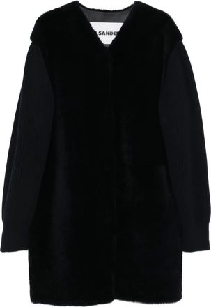 Jil Sander Gerippter Mantel aus Lammfell - Blau