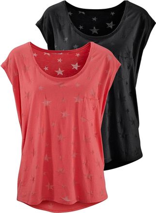 Beach Time Damen Kurzarmshirt mit Sternenmuster im 2er-Pack