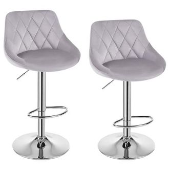 Woltu Tabouret Bar Lot de 2, Chaise Haute Bar, Tabouret Velours, Réglable en Hauteur, avec Dossier, Repose-Pieds, Chaise Haute Cuisine, Gris Clair, BH138hgr