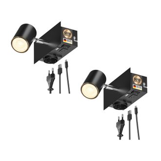 LEDs Com 2 St&uuml;ck Wandspot WAIKA, 1-flammig, schwarz, Steckdose, USB-C, USB-A, inkl. LED GU10 Lampe, 1103lm, 33&deg;, warmwei&szlig;