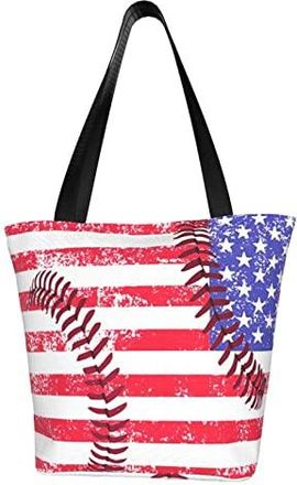 AOOEDM Sac fourre-tout Usa drapeau am&eacute;ricain Baseball Vintage sacs &agrave; provisions petit sac de march&eacute; r&eacute;utilisable sacs fourre-tout de plage sacs de voyage