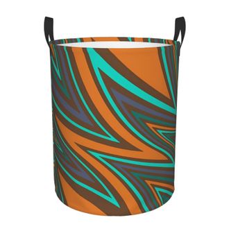 Generic Vintage-Zickzack-Druck Korb W&auml;sche Rund Korb Aufbewahrung Mit Henkel W&auml;schebeh&auml;lter F&uuml;r Lagerung W&auml;schekammer Kuscheltier