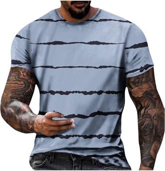 Generic T-shirt rayé à col rond pour homme - Rayures horizontales - Chemises à manches courtes - T-shirt basique doux 2025 tendance et décontracté, Chemises r