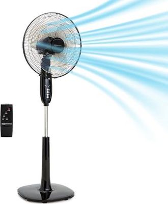 Amazon Basics Standventilator 40 cm mit Fernbedienung, für Schlafzimmer, Wohnzimmer, Büro, 3 Geschwindigkeiten, 3 Modi, Timer, Doppelschicht-Rotorblätter, Höhenvers