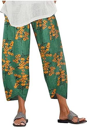 Generic Pantalon d&eacute;t&eacute; droit pour femme - Taille haute - En coton - D&eacute;contract&eacute;, Jaune P, M