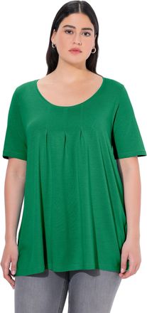 Ulla Popken Damen gro&szlig;e Gr&ouml;&szlig;en &Uuml;bergr&ouml;&szlig;en Plus Size T-Shirt, Zierfalten, A-Linie, Rundhals, Halbarm, Modal smaragdgr&uuml;n 54+ 796473459-54+