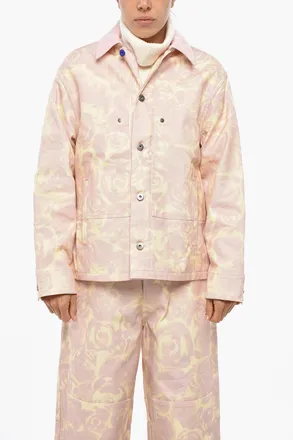 Burberry Denim Jacket with Floral Pattern and Ribbed Velour Collar Burberry