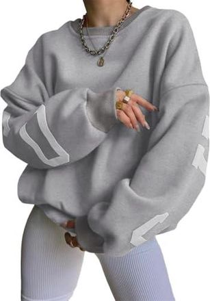 ORANDESIGNE A Gris Clair Femme Pull Imprim&eacute; Sweatshirt Top Femmes Sweat &agrave; Capuche Manches Longues Automne Mode Chemise Fille Pullover Jumper Hoodie Sweat Tops XXL