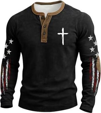 Generic Sweat-shirts pour homme avec imprim&eacute; croix, manches longues, demi-boutons, col en V, ample, doux, extensible, pour lint&eacute;rieur et lext&eacute;rieur, athl&eacute;tiqu