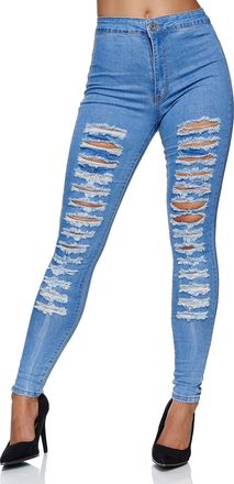 Elara Damen Jeans High Waist Destroyed Chunkyrayan 547-3 Hellblau-36 (S)