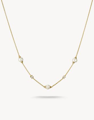 Thomas Sabo cha&icirc;ne avec perles et zirconias blancs en or jaune, blanc-Dor&eacute;