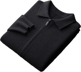 Generic Cardigan dhiver en tricot à fermeture éclair pour homme Col polo en cachemire de chèvre Manteau décontracté à revers épais, Noir, L