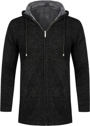 AlltheMen Cardigan Herren Strickjacke mit Kapuze Lang Gefüttert Grobstrick Cardigan