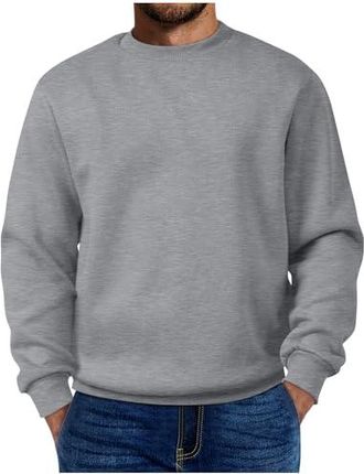 ORANDESIGNE Sweatshirts Homme Hoodie sans Capuche Col Rond Basic Pullover &agrave; Manches Longues Maillot de Surv&ecirc;tement A Gris Clair S