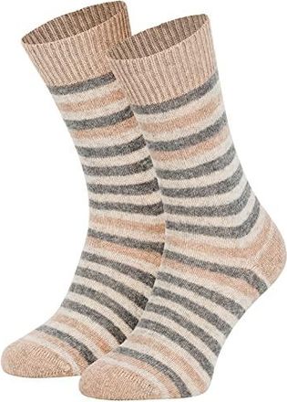 Piarini Chaussettes en laine &agrave; rayures [2 paires] - Pour homme et femme - Chaussettes dhiver chaudes - Chaussettes dint&eacute;rieur - Chaussettes douillettes fines,