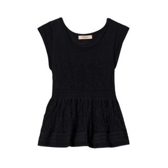 Twinset Ausgestelltes Stricktop mit Blumendesign - - Tops - Damen - Schwarzk - L